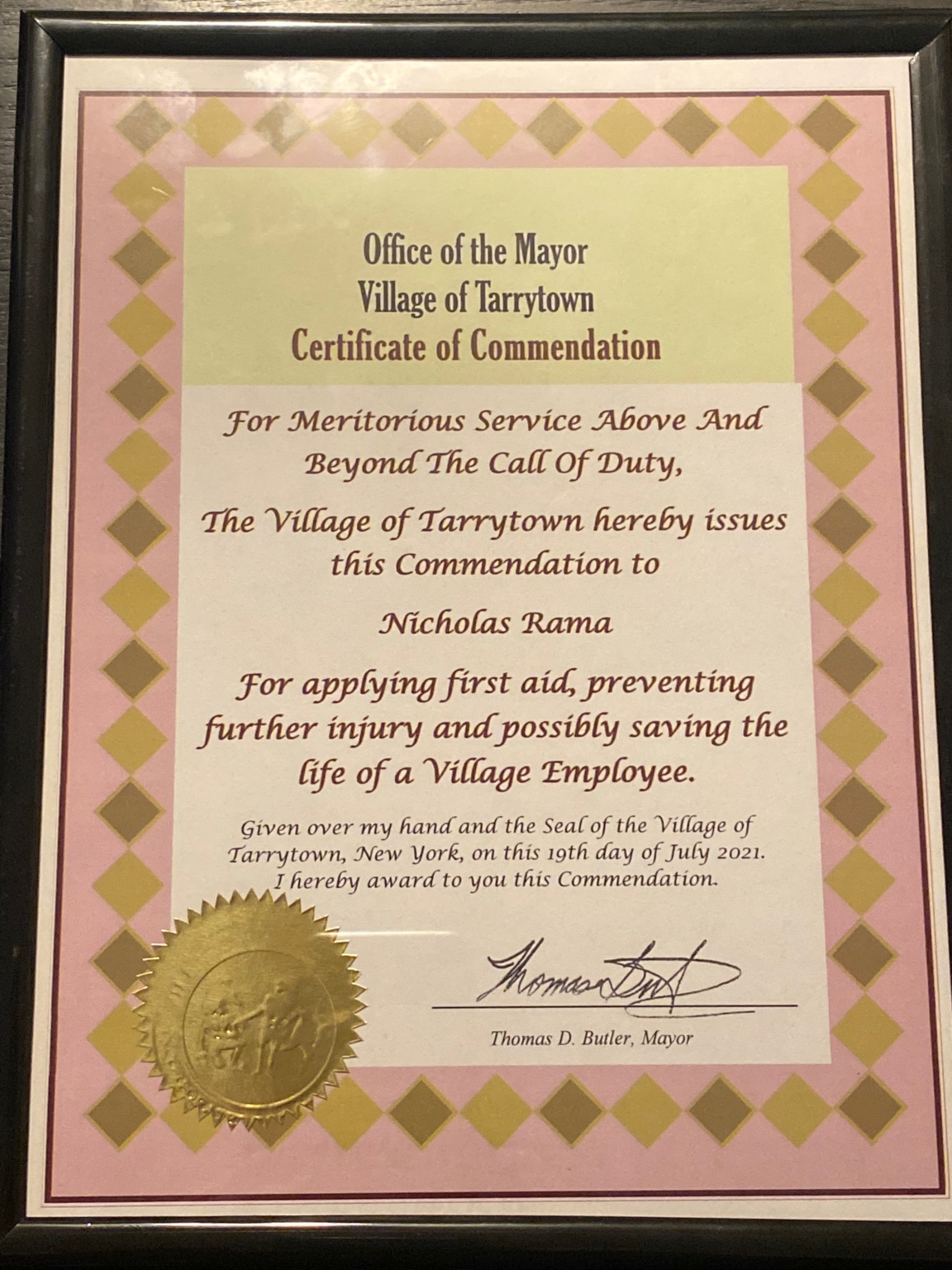 Firefighter Nick Rama Awarded Certificate of Commendation – Briarcliff ...